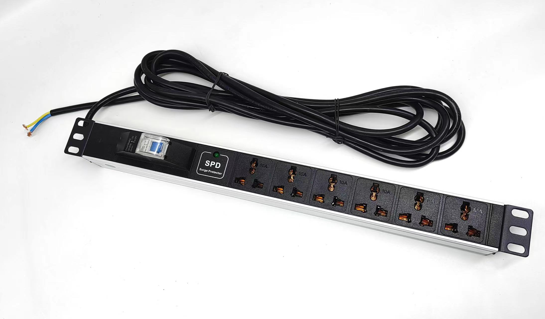 China 19″ 1U PDU 6 universal sockets with MCB and Surge protector ...